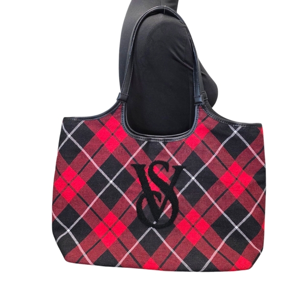 Victoria's Secret | Bags | Victorias Secret Red And Black Plaid Tote ...